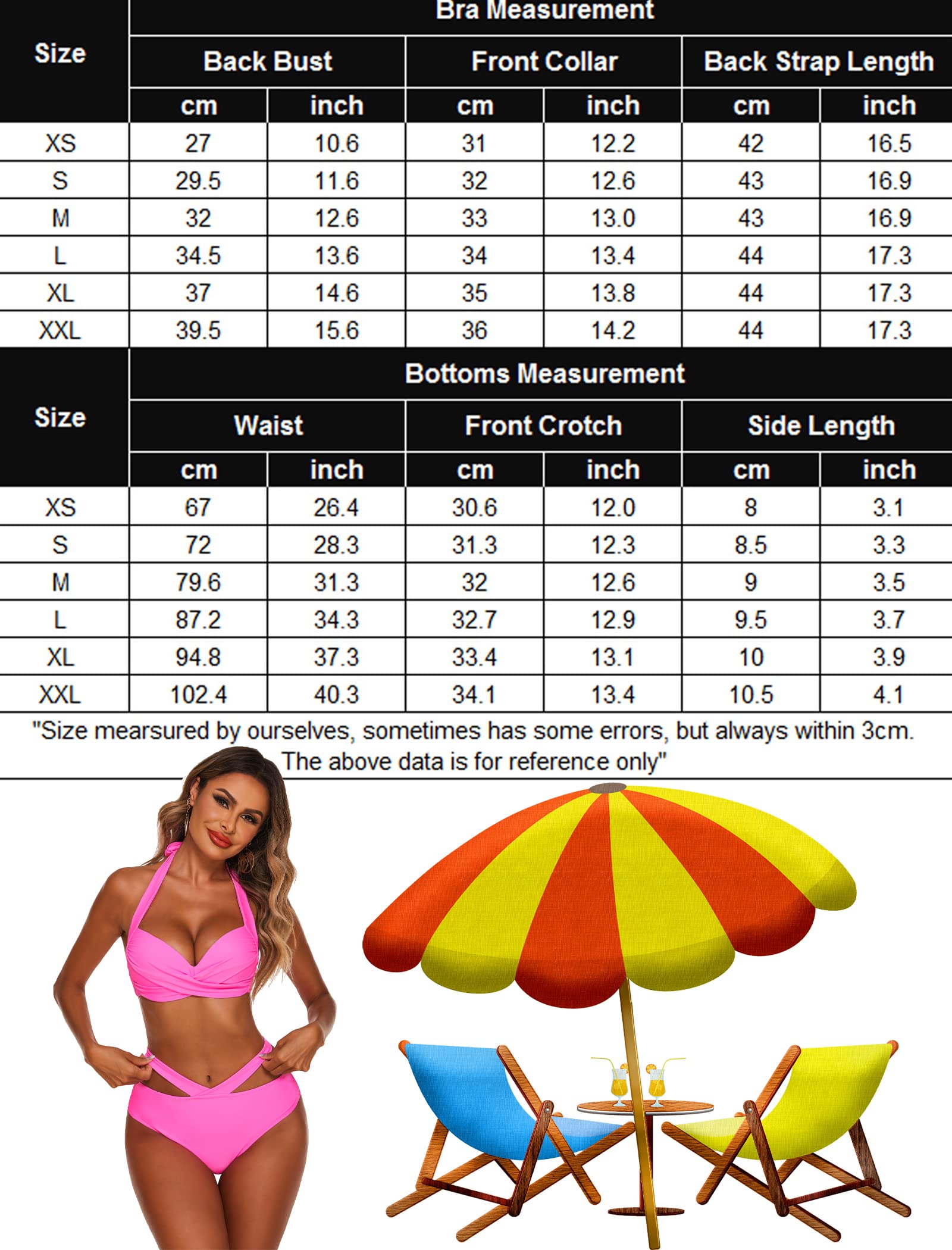 AI'MAGE Women Two Piece Swimsuit Sexy Swimwear Halter String High Waisted Bikini Sets Rose Red XXL