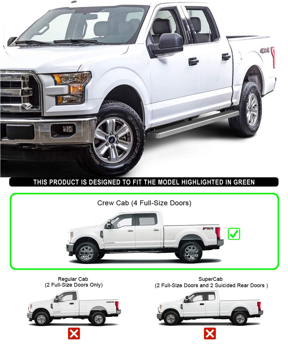APS Premium 4in Running Boards Compatible with Ford F150 SuperCrew Cab & 17-24 F250 15-24