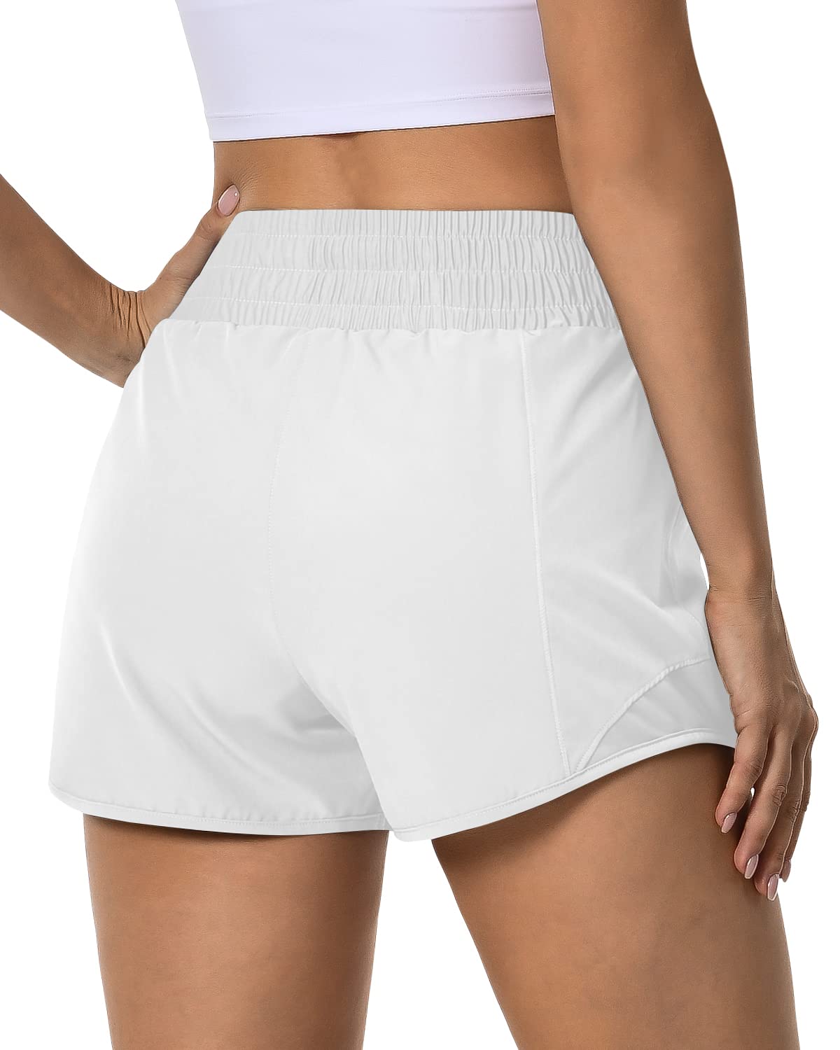 AVGO Athletic Shorts for Women High Waisted Quick-Dry Running Shorts with Pockets Elastic Sport Layer Workout Shorts(White, S)