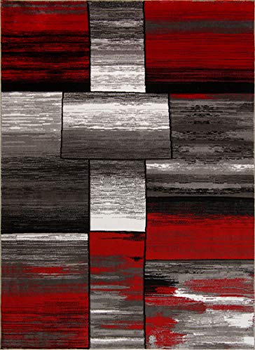 Ladole Rugs Geometric Design Contemporary Modern Copper Currant Area Rug - Amazing Carpet for Living Room, Bedroom, Kitchen, and Office - Red and Grey, 5x8(5'2" x 7'5", 160cm x 230cm)