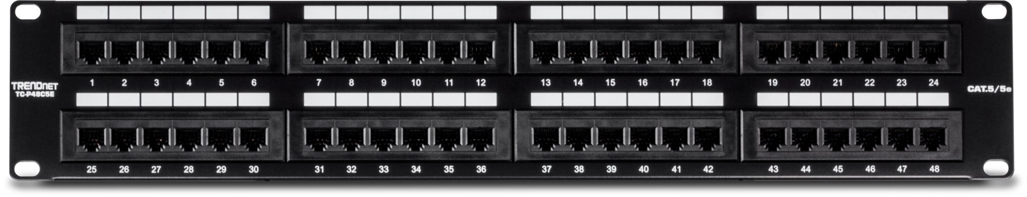 TRENDnet 48-Port Cat5/5e Unshielded Patch Panel, TC-P48C5E, 2U 19 inch Rackmount Design or Wall Mount, Cable Management, NDAA Compliant, 48 x Gigabit RJ-45 Ports