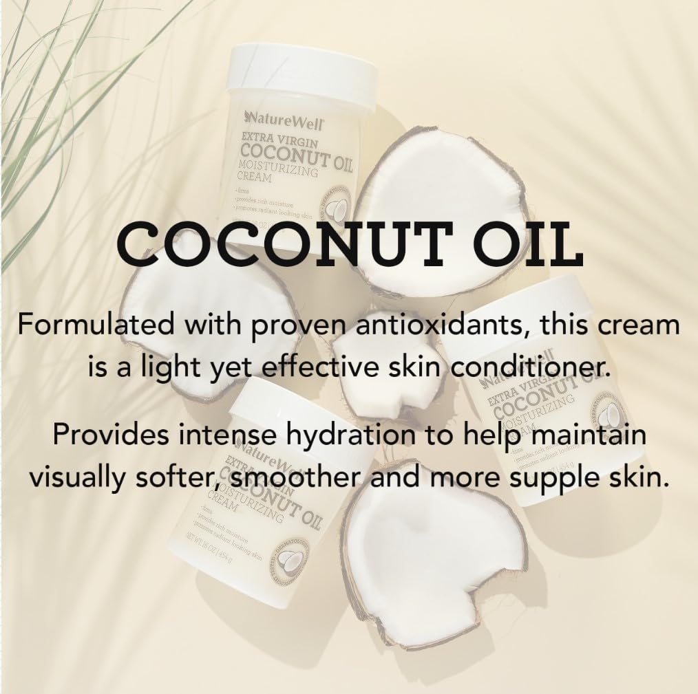 NATURE WELL Extra Virgin Coconut Oil Moisturizing Cream for Face, Body, & Hands, Anti Aging, Firming, Restores Skin's Moisture Barrier, Provides Intense Hydration For Dry & Dull Skin (16 Oz)