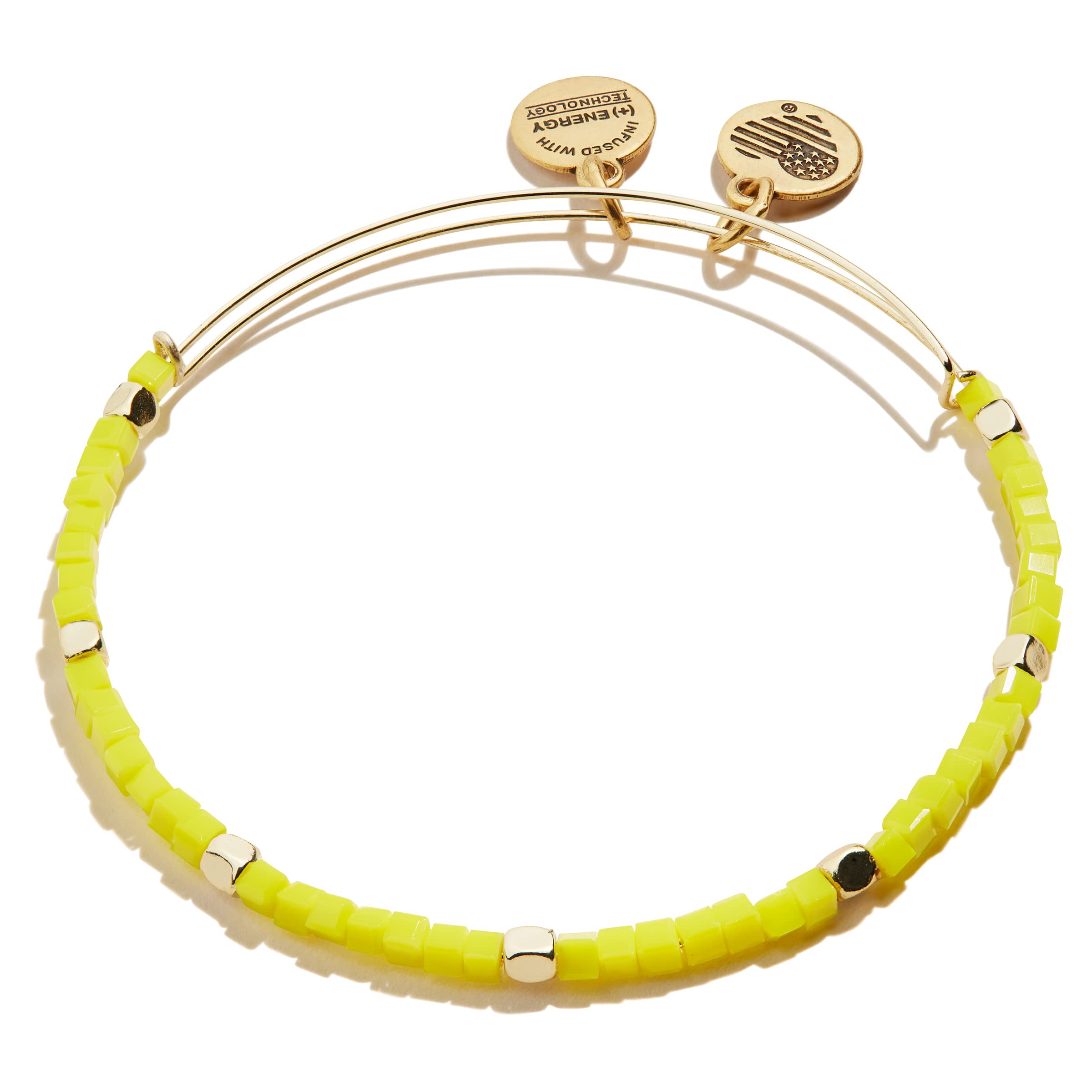 Alex and Ani Summer Beaded Expandable Bangle for Women, Gaiety Lemon Yellow Beads, Shiny Gold Finish, 2 to 3.5 in, One Size, A2129BEAD3SG