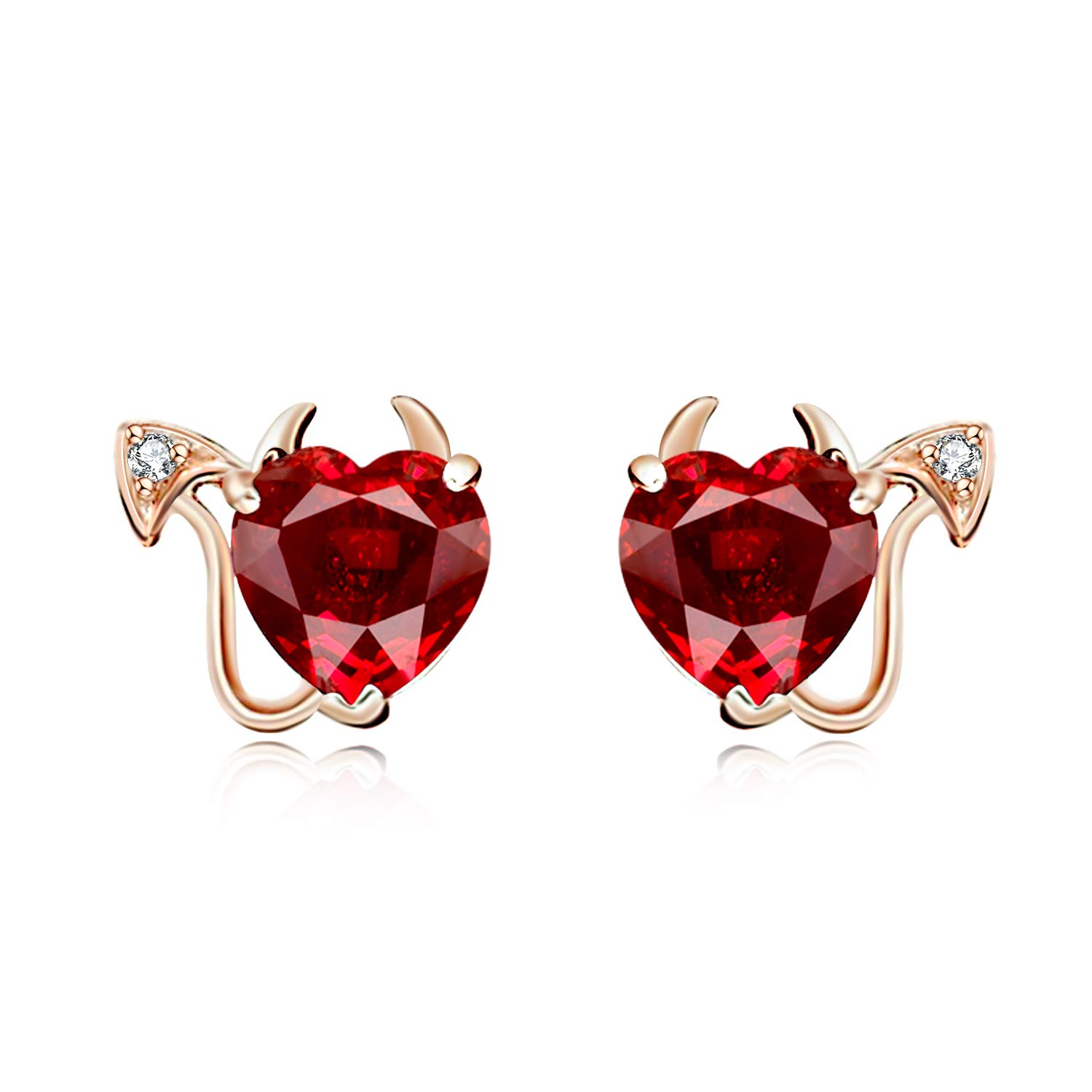 Amy & Annette 18k Gold Plated and Ruby Stud Earrings - Great Gift Idea for Every Occasion - Size (15mm Diameter)