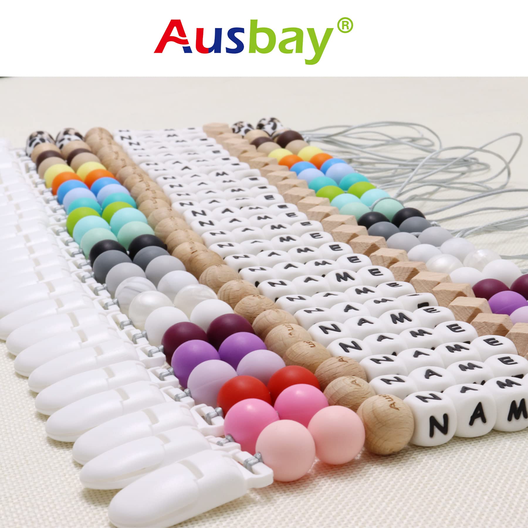 Ausbay Personalized Stroller Clip with Name, Unisex Baby Gifts for Newborn (Baby Blue)