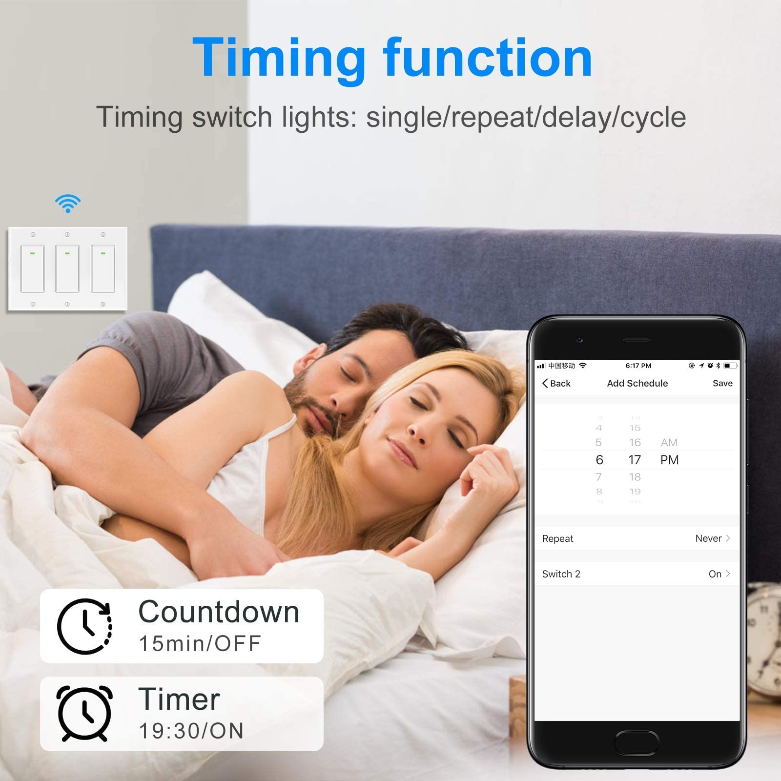 Alexa Light Switch, Smart WiFi Light Switches, Smart Switch 3 Gang，Compatible with Alexa and Google Home, Neutral Wire Needed, No hub Required (3Gang)