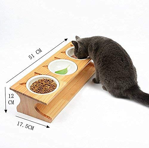 Smith Chu Premium Elevated Pet Bowls, Raised Dog Cat Feeder Solid Bamboo Stand with Ceramic Food Feeding Bowl - Cute Kitty Bowl for Cats and Puppy