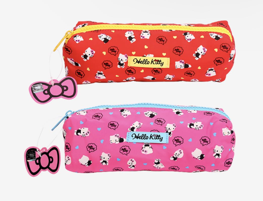 Bandal & Neoul Kitty's Pink & Red Writing Instrument Pouch with Bold Zipper (Pink)