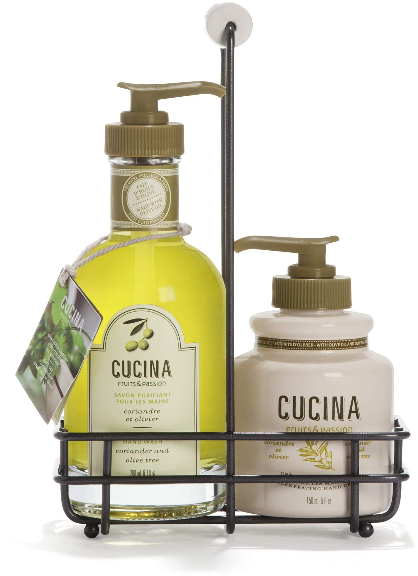 Fruits & Passion [Cucina] - Hand Care Duo Caddy Gift Set | Liquid Hand Soap Wash (5.1 oz) with Hand Cream Lotion (6.8 oz) (Coriander & Olive)