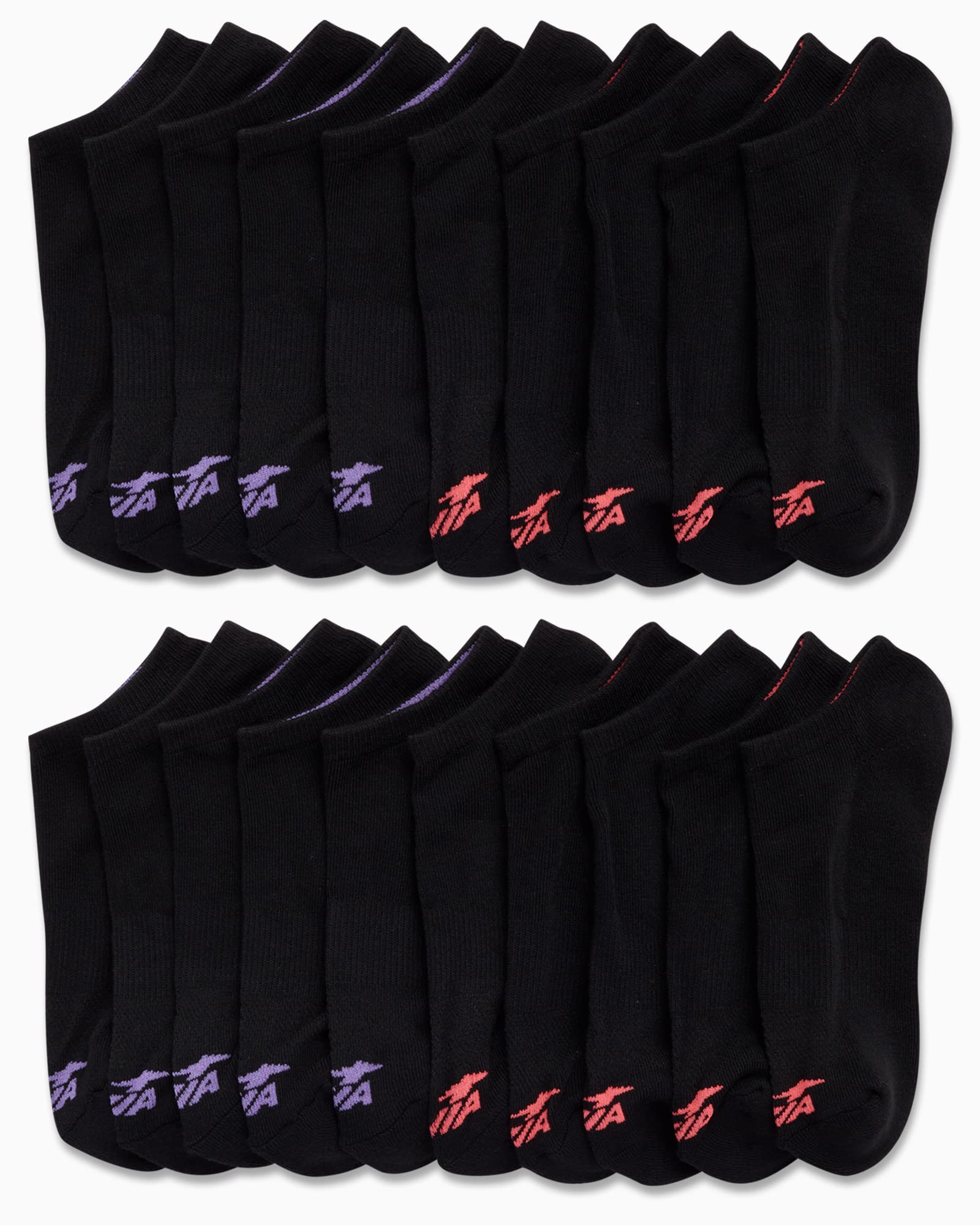 Avia Women's No Show Socks - 20 Pack Soft Cushioned Athletic Low Cut Ankle Socks for Women -Breathable Women's No Show Socks, Size 4-9, Bright Assorted