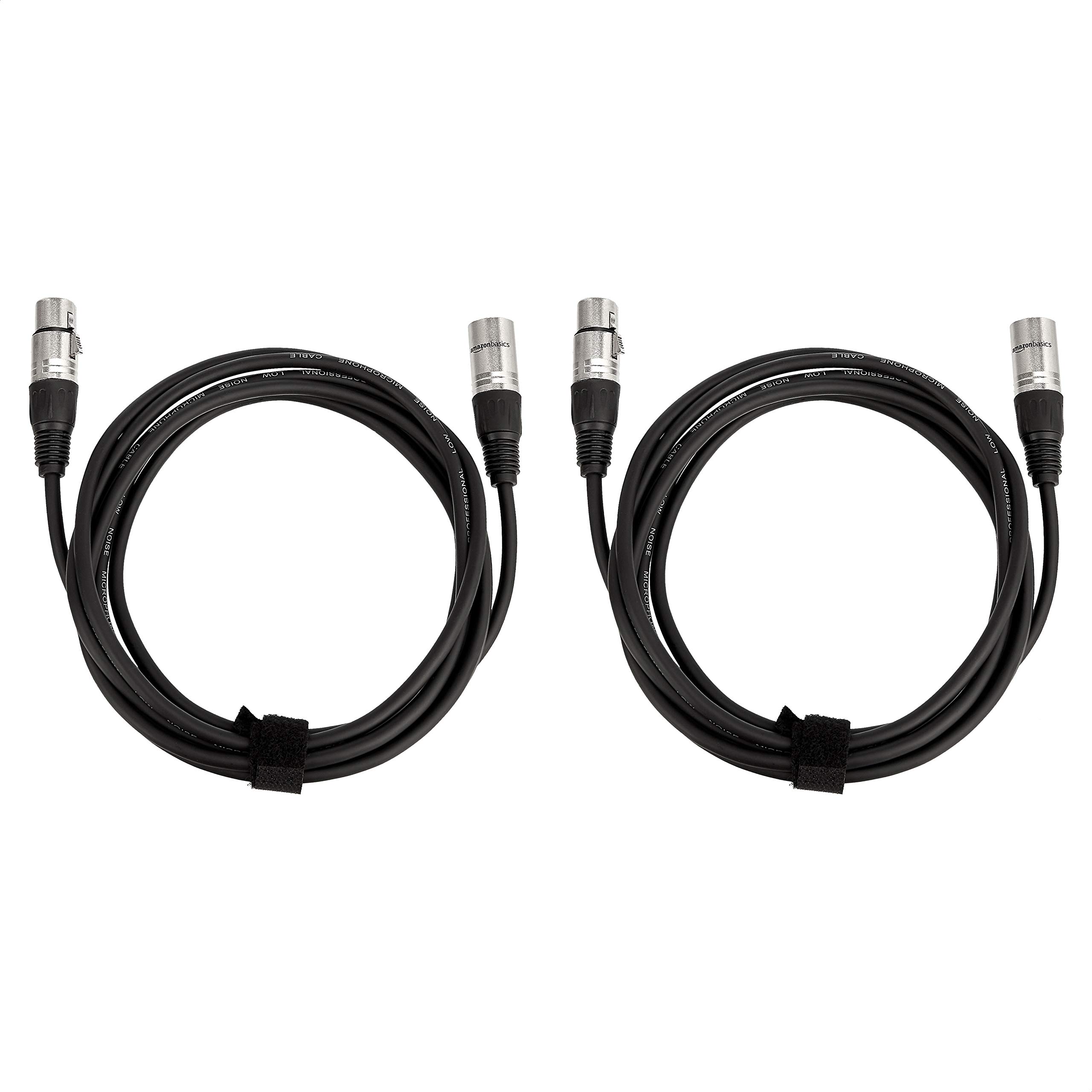 Amazon Basics 2-Pack XLR Microphone Cable for Speaker or PA System, All Copper Conductors, 6MM PVC Jacket, 10 Foot, Black