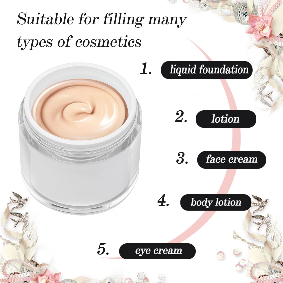 Airless Pump Jar, Cream Jar Vacuum Bottle Small, Airless Pump Bottles, Lotion Dispenser with Pump for Toiletries Cosmetic Container Travel Containers (0.5Oz)