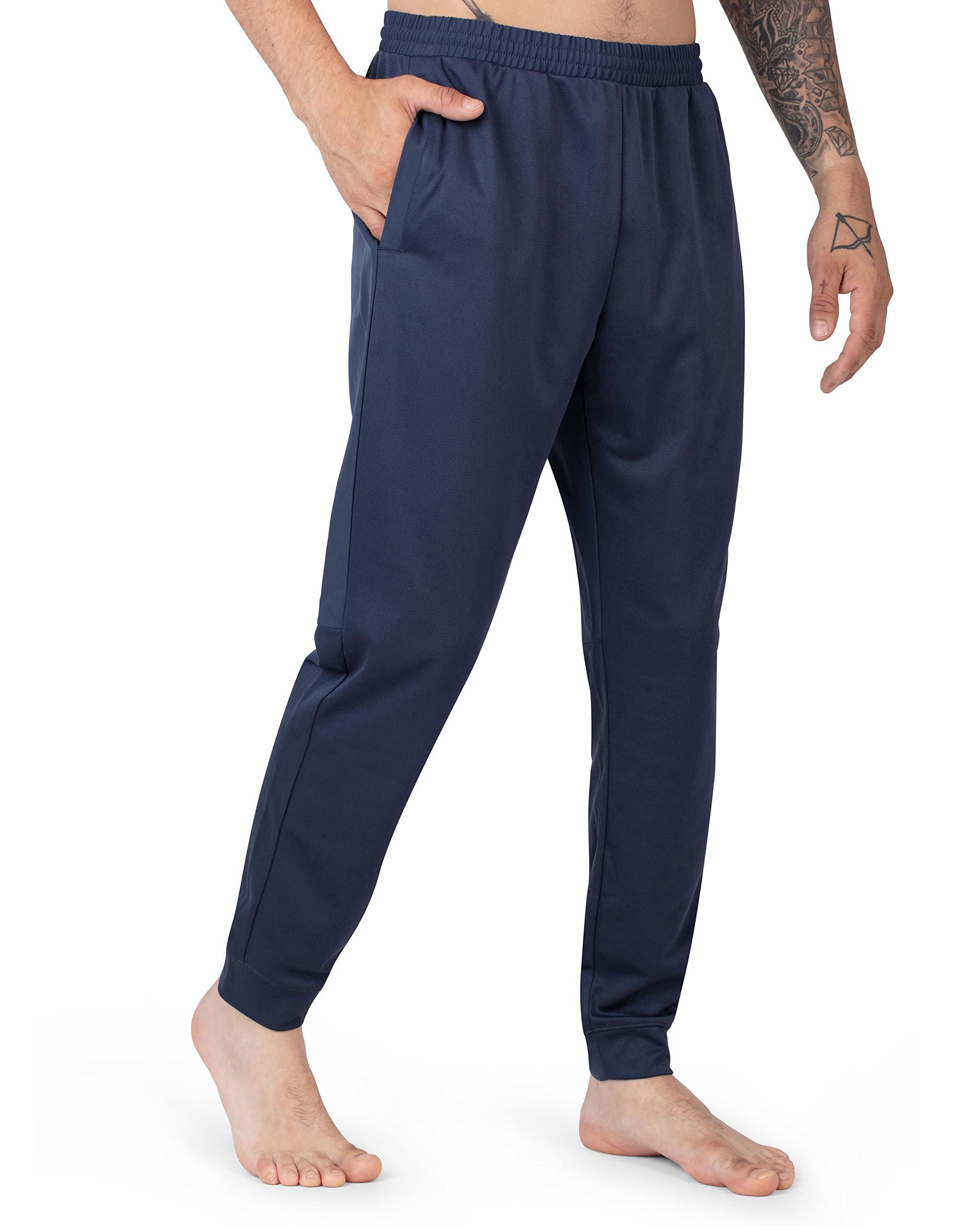 Apana Mens Track Pant Mixed Media Woven Yoga Training Jogger Sweatpants with Pockets (Black, Medium)