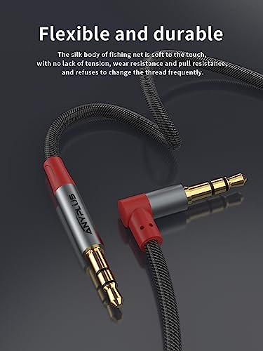 ANYPLUS Aux Cord, Headphone Jack to Headphone Jack Aux Cable 90 Degree 3.5mm Audio Cable Male to Male Fish Wire Braided Auxiliary Cord for Android for Car Compatible with iPhone,iPod,iPad,Speakers