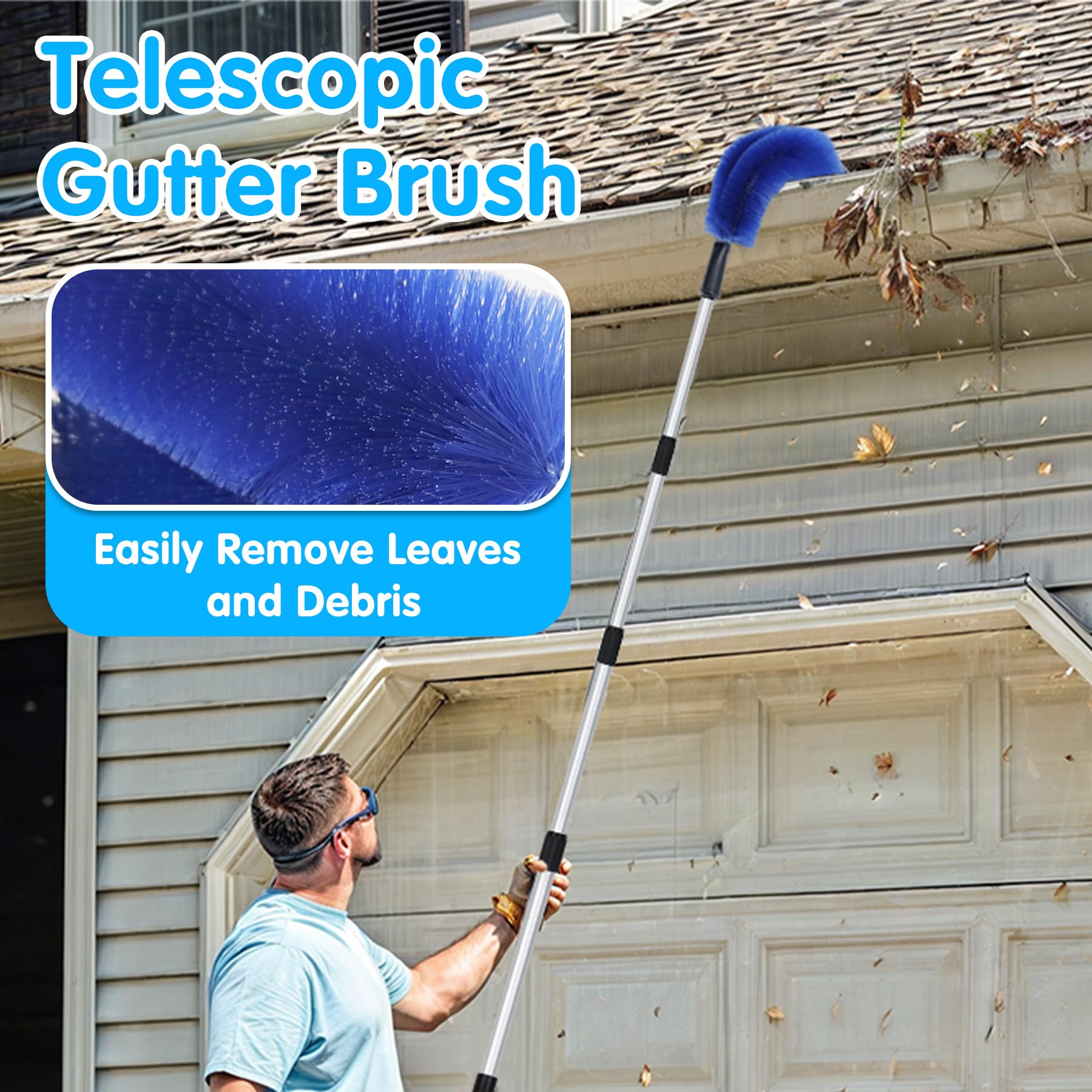 Air Jade Gutter Cleaning Brush, Adjustable Roofing Gutter Cleaning Tools From The Ground, Easy Cleaning Leaves and Debris