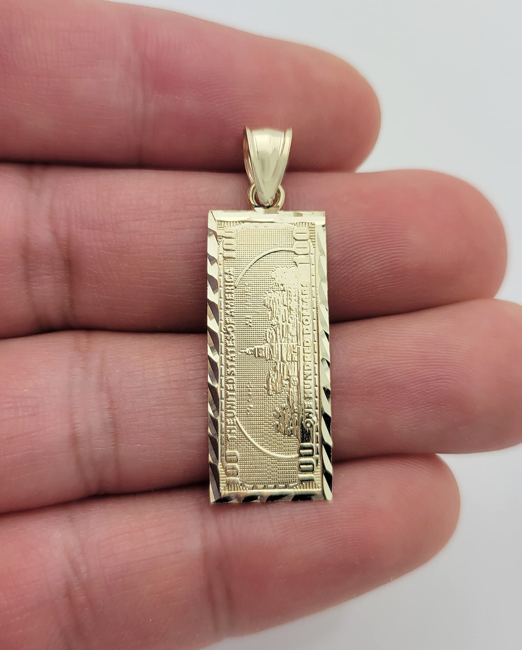 AMZ Jewelry 10K Yellow Gold Hundred Dollar Bill Pendant Benjamin Franklin Bill Charm