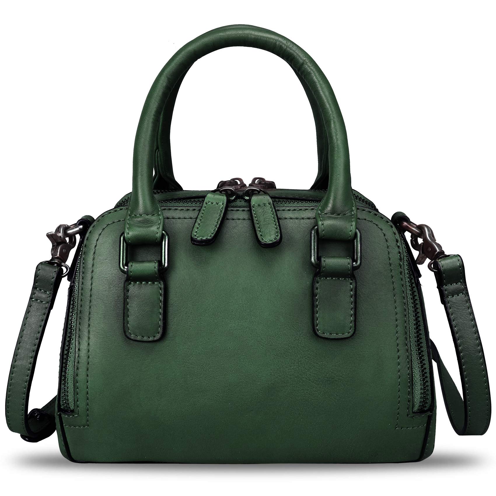 Genuine Leather Handbags for Women Vintage Handmade Top-Handle Handbag Purse Shoulder Bag Cowhide Satchel Bags (Green)