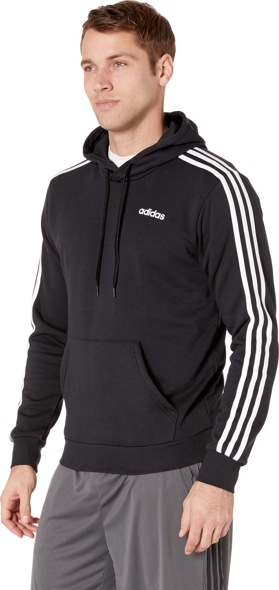 adidas Men's Essentials 3-Stripes Regular Fit Training Hooded Sweatshirt, Black/White, 4X-Large