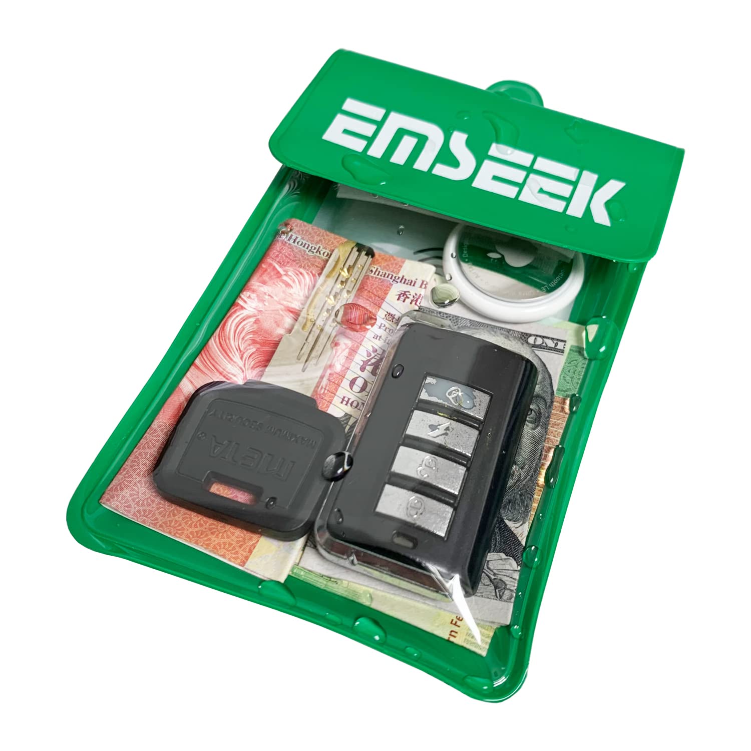 EMSEEK Waterproof Wallet Waterproof Car key Fob Holder Pouch Surf Dry case For Key Cash Cards ID Driver License(Green)