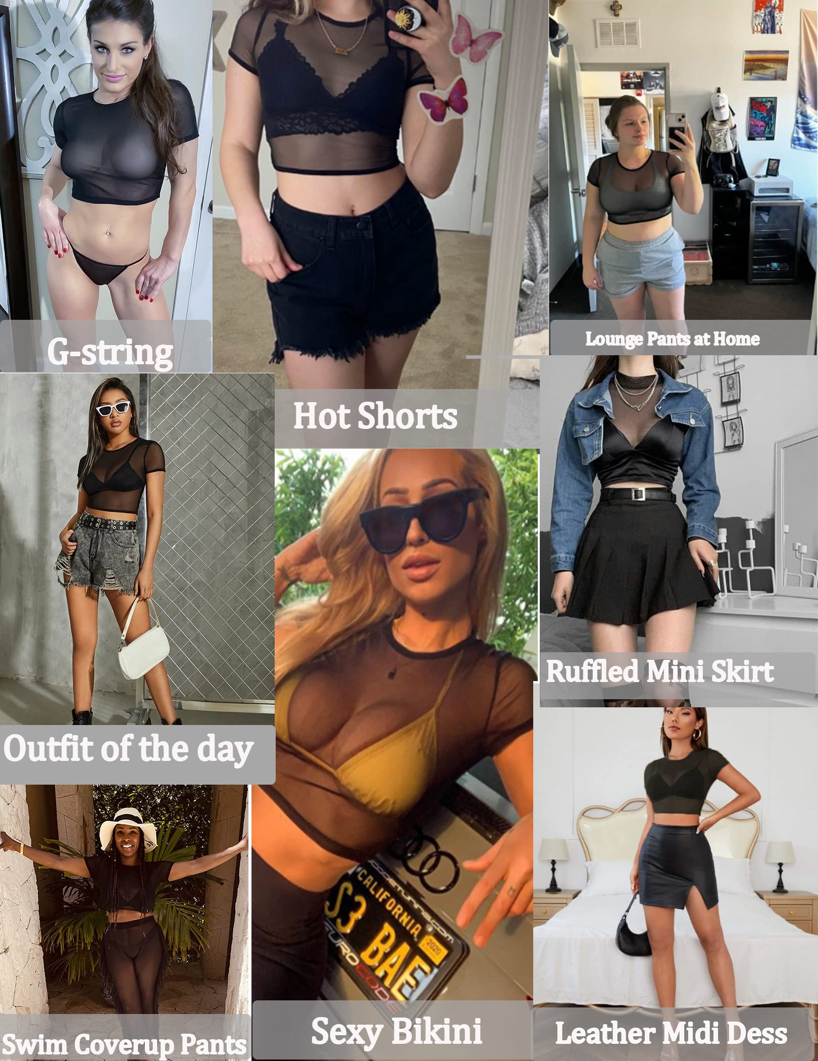 Avidlove See Through Crop Top Half Mesh Crop Top Sheer Cropped Tee for Women Snorkel Blue XL