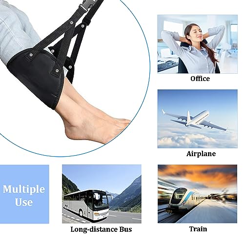 Airplane Foot Rest, Adjustable Foot Hammock Airplane, Portable Travel Footrest for Airplane, Premium Memory Foam Foot Hammock with Storage Bag, Long Flight Essentials for Bus Train Office Home