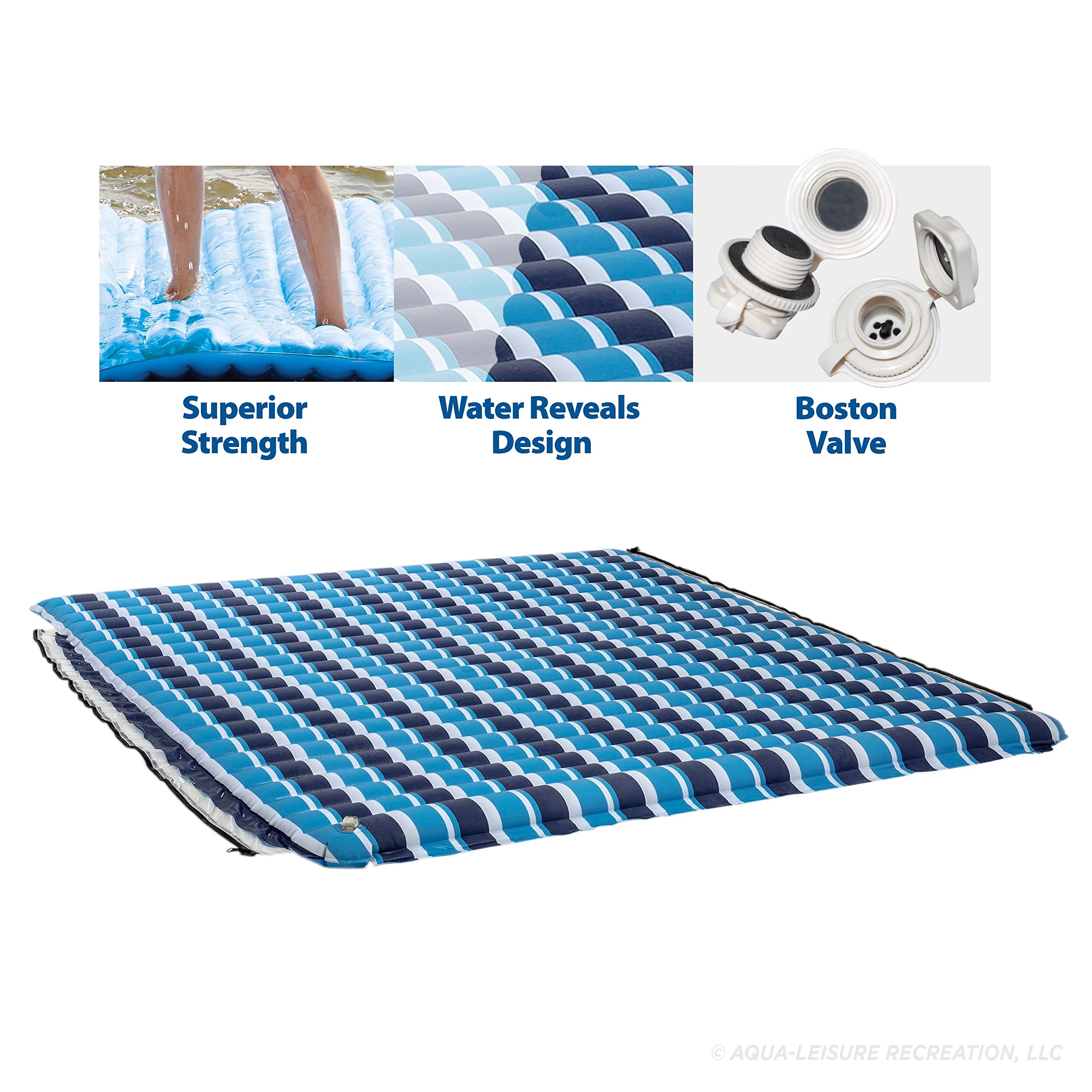Aqua Ultimate Floating Water Mat โ Heavy Duty Floating Island Pad with Expandable Zippers โ Navy/White Stripe