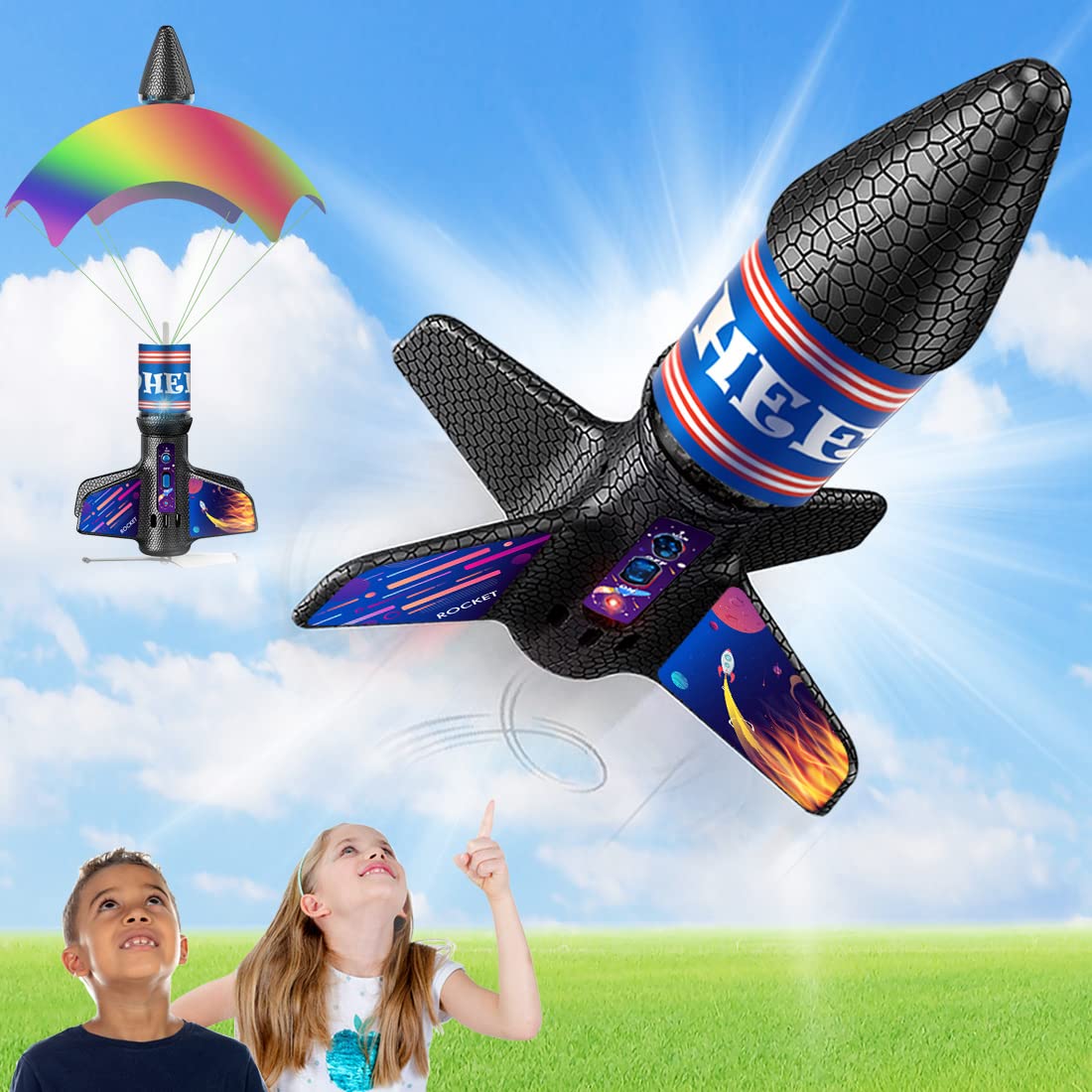 Loheer Rocket Launcher for Kids, Motorized Air Rocket Toy for Ages 8-12, Launch Rocket up to 164 ft, Fun Outdoor Toy, Self-Launching Rocket Toys for Kids Age 8-12, Ideal Birthday