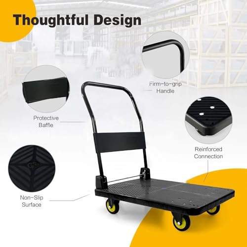 Auroglint-1100 lb. Capacity Platform Cart Heavy Duty Dolly Folding Foldable Moving Warehouse Push Hand Truck Wheel