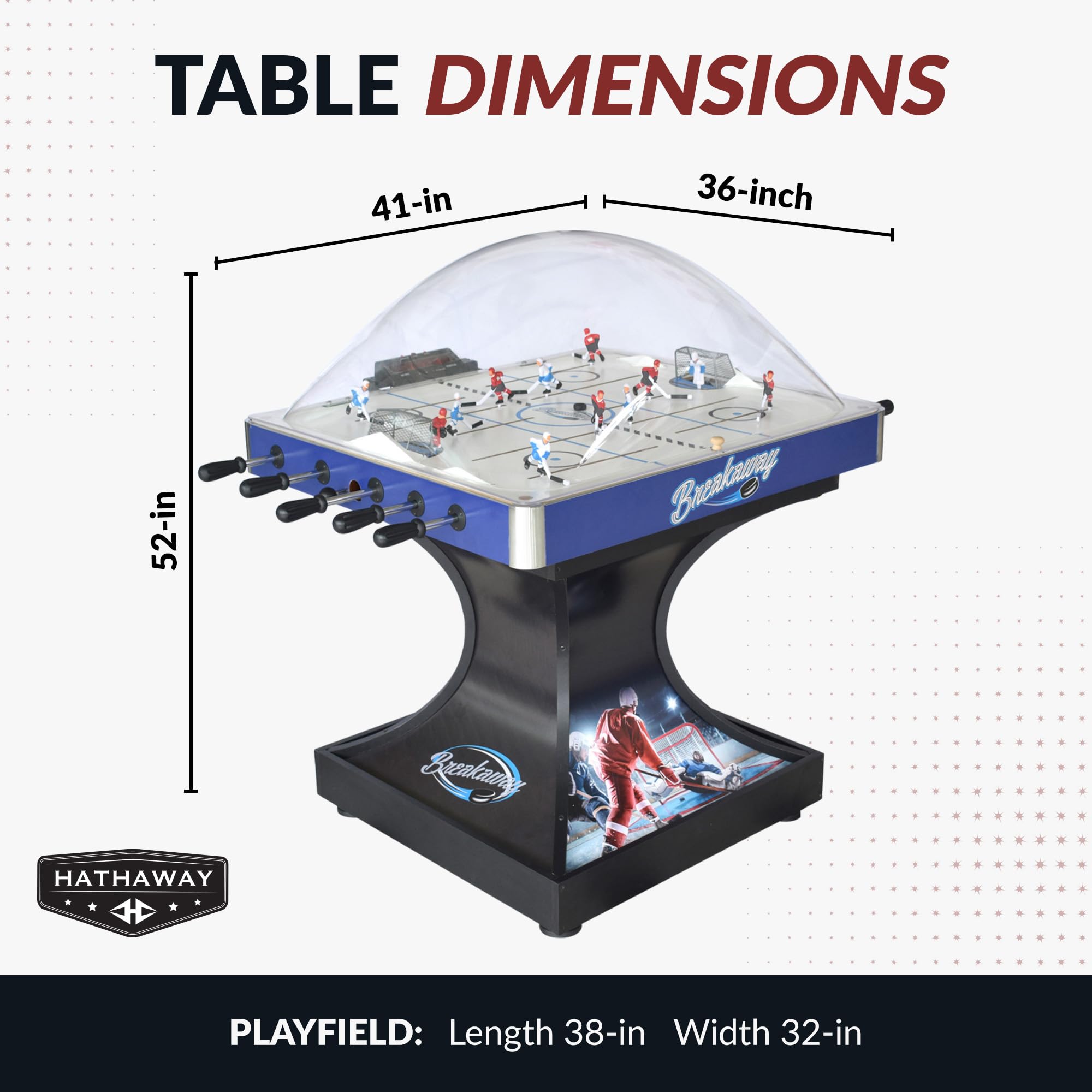 Hathaway Breakaway 41-In Dome Hockey Table for Family Room - With EZ-Grip Handles, Easy-Open Dome Top, LED Scoring Unit, Durable Chrome-Plated Metal Accents & Stable Leg Levelers - Blue/Black Finish