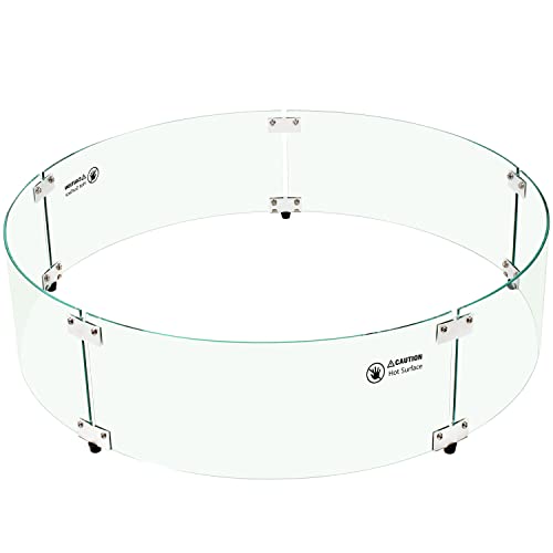 APROMISE Fire Pit Wind Guard - 33" x 7" Round Fire Pit Glass Wind Guard | Clear Tempered Glass Wind Guards for Fire Pits | Firepit Glass Wind Guard with Hard Aluminum Corner Bracket & Rubber Feet