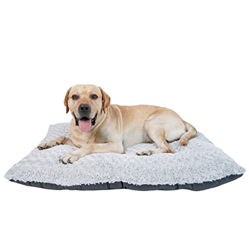 DOGKE Large Washable Dog Bed Deluxe Fluffy Plush Dog Crate Pad,Dog Beds Made for Large, Medium, Small Dogs and Cats, Anti-Slip Dog Crate Bed for Sleeping and Anti Anxiety, 32"x22", Gray
