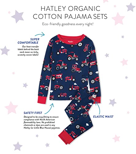 Hatley Boys Organic Cotton Long Sleeve Printed Pajamas, Red Farm Tractor, 5 Years