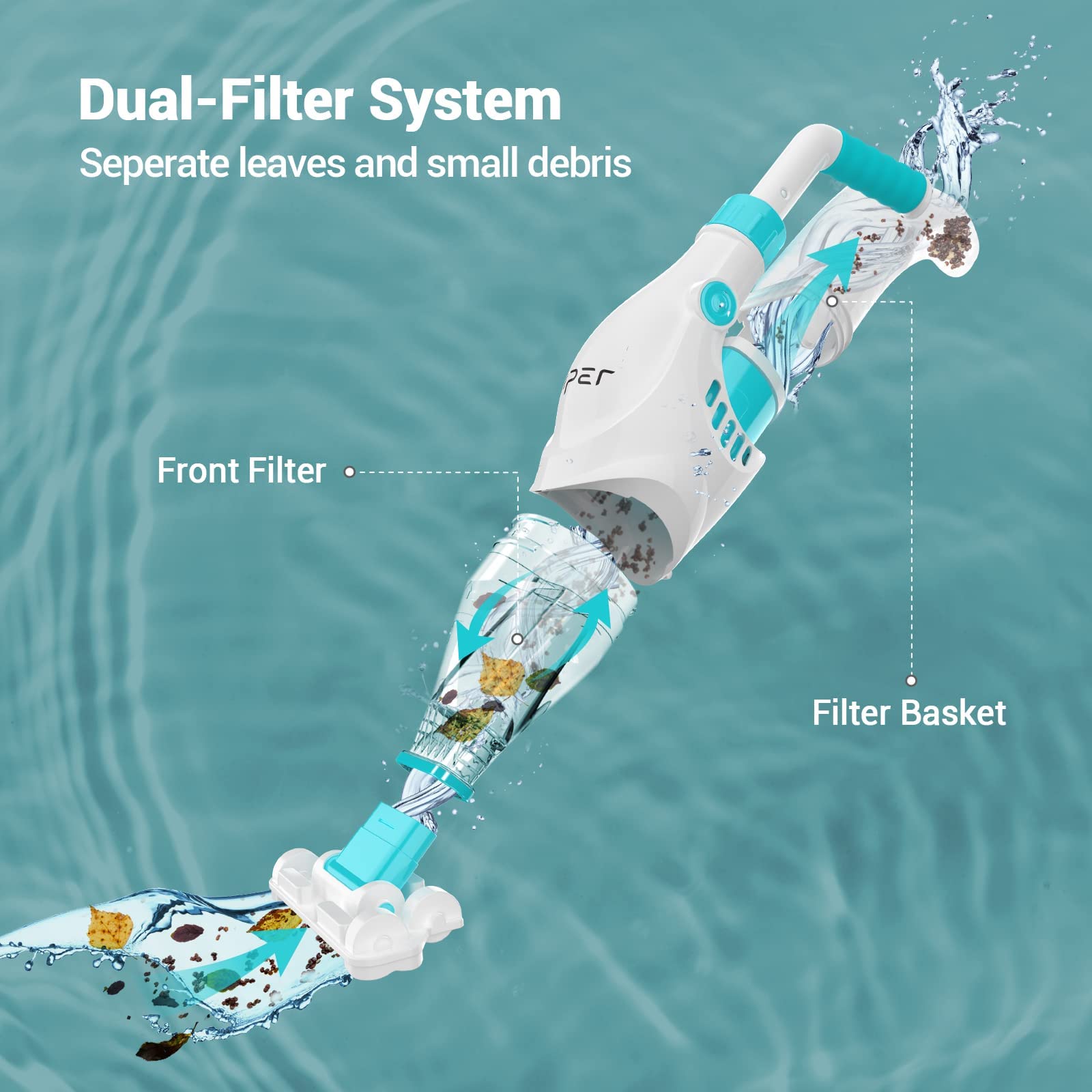 AIPER Cordless Pool Vacuum, Handheld Rechargeable Pool Vacuum Cleaner, Over 60 mins Running Time, Perfect for Above Ground Pools and In-Ground Pools, for Leaves, Sand and Debris