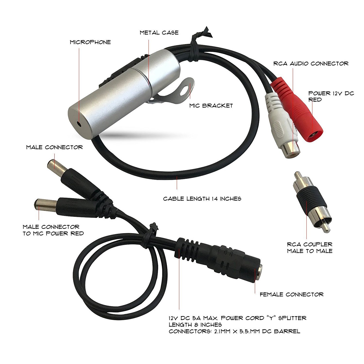 MICROSEVEN Compatible M7WP-MIC Waterproof Outdoor Microphone for M7B77-W, M7D77-POE, Any IP Network Camera & PTZ IP Camera with Interface -an IP Camera External Microphone