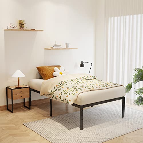 Vengarus 18inch Tall Heavy Duty Twin Bed Frame No Box Spring Needed, Metal Platform Bed Frame Twin with Steel Slat, Easy Assembly, Noise Free, Black