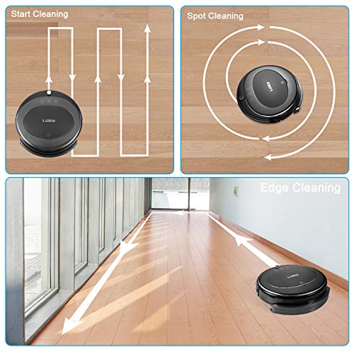 Luby Robot Vacuum Cleaner, Vacuum and Mop Robotic Vacuum Cleaner, Wi-Fi Connectivity, Self-Charging, Super-Thin, Quiet, Cleans for Pet Hair, Hard Floors, Low-Pile Carpets, Black
