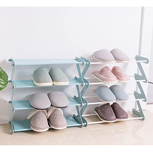 CARURLIFF 2 Packs Assemblable Small Shoe Racks Can Hold 8-12 Pairs Kids Shoe Rack Organizer for Entryway, Closet, Children's Bedroom (Blue & Pink - 4 Tier)
