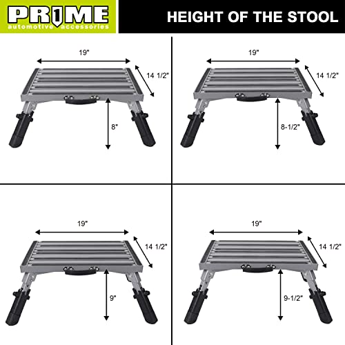 Prime 1 Safety RV Steps Extra Large Platform 19in x 14.5in Extra Size RV Folding Step Stool and Ladder, 600lbs, Height Adjustable, Aluminium with Reflective Stripe, Anti-Slip Surface and Extra Grip