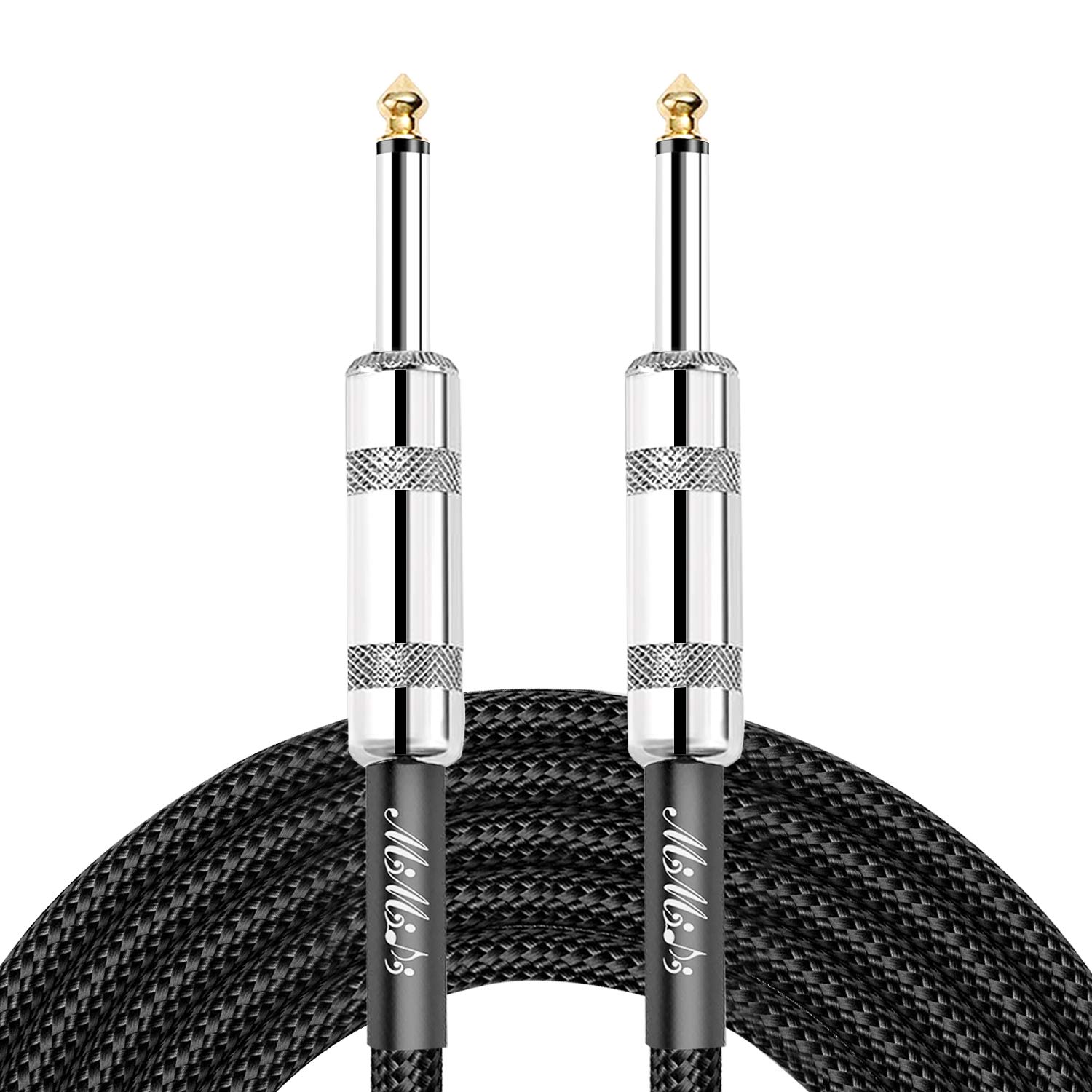 Guitar Instrument Cable 1/4 inch Color Tweed Jacket Instrument Cable 10 ft for Electric Guitar, Bass Guitar, Electric Mandolin- Single (Black+Straight)