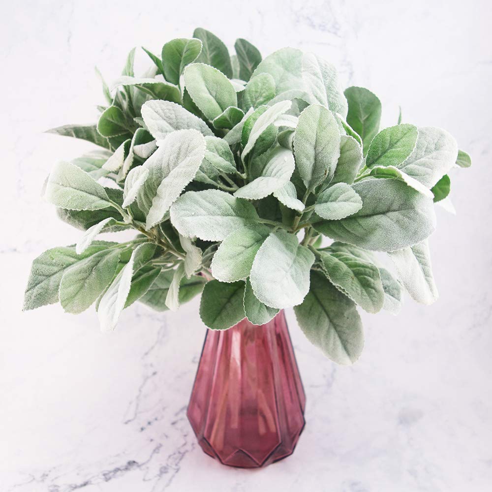 AIPOKE Artificial Flocked Rabbit Ears 12 Pcs Leaves for Wedding Bridal Bouquet Party Home Garden Decor