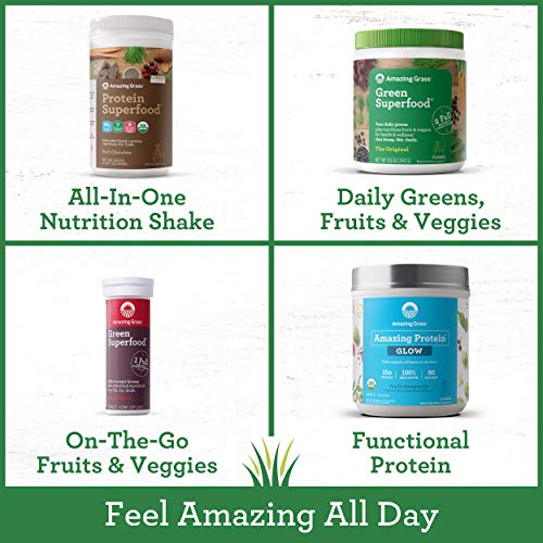 Amazing Grass Protein Superfood: Vegan All-in-One Nutrition Shake with Beet Root Powder, Unflavored, 23.2 Oz