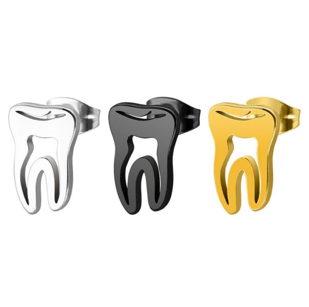 AOCHEE Tooth Earrings Studs Dental Earrings for Women in Silver Gold Rose Gold Color
