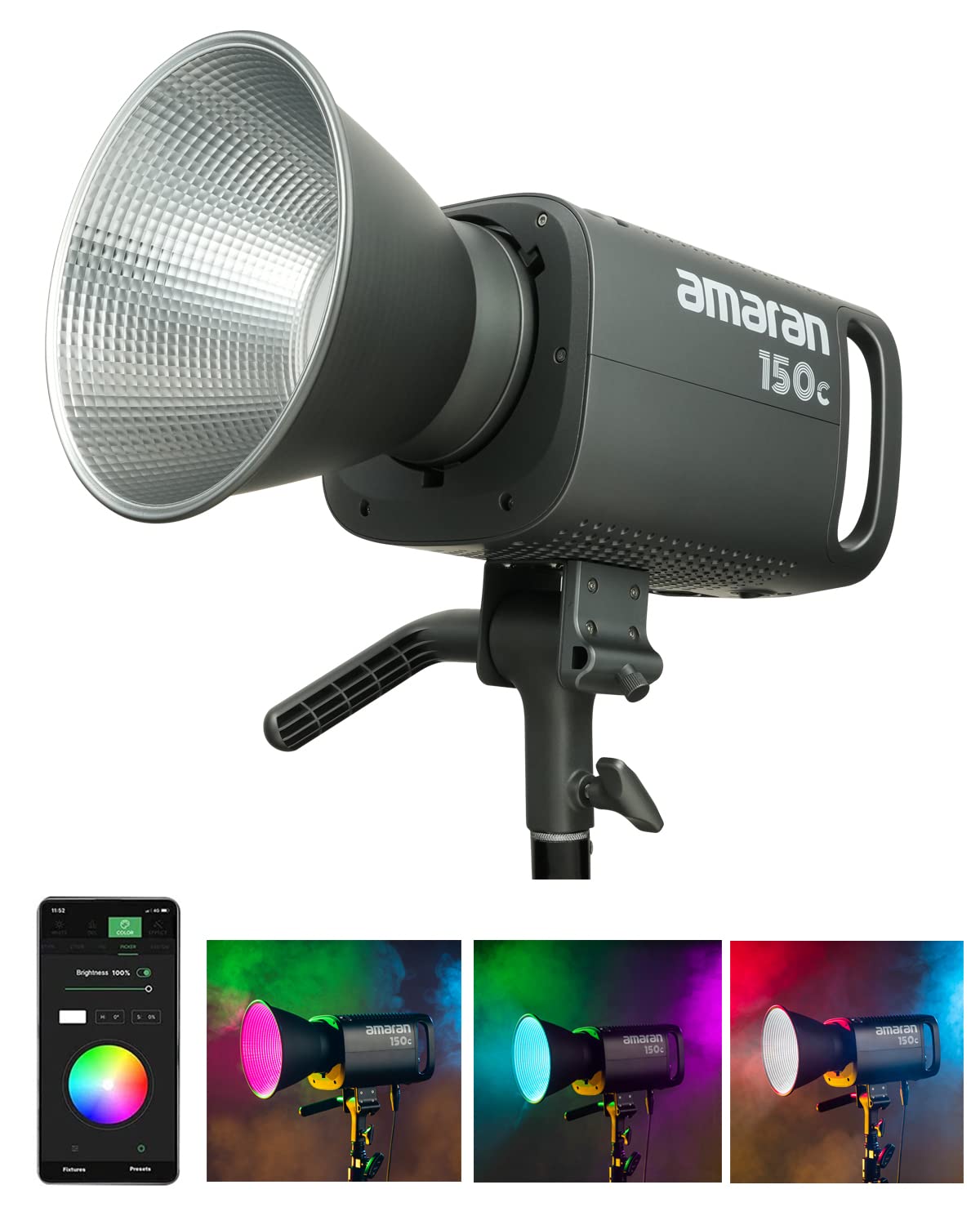Aputure amaran 150c Video Light,RGB Studio Light 150W Output Bowens Mount Point-Source LED video light,15,610 lux @ 1m 2,500K ~7,500K CCT,APP Control 9 System FX Photography Lighting(amaran 150c Gray)