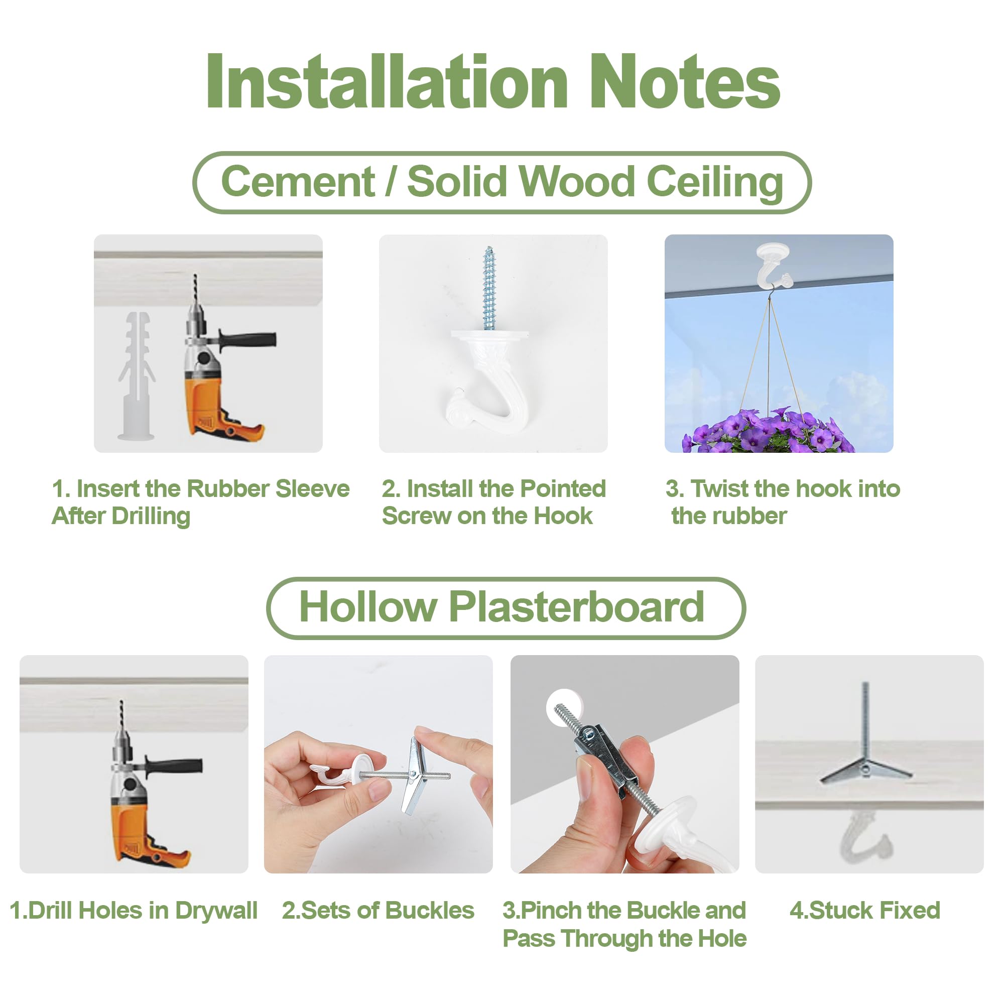 Aidoclip 6 pcs Ceiling Hooks for Hanging Plants,Hanging Hanging Lights Metal Small Hooks,Indoor Outdoor Wall Heavy Duty Plant Hanger Swag Hook