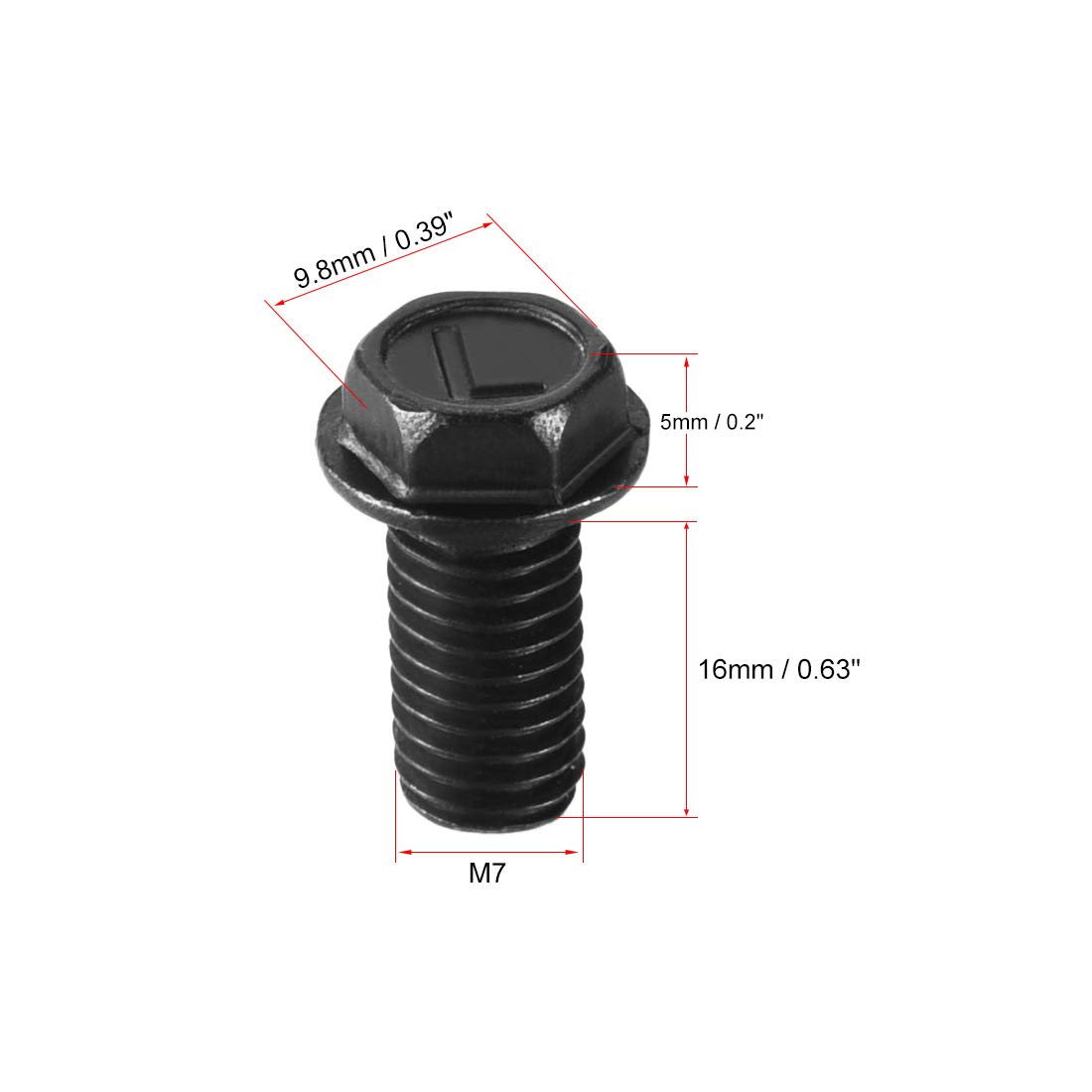 uxcell Metric M7x16mm Hex Flange Bolts Left Hand Thread 8.8 Grade Carbon Steel Black 4pcs