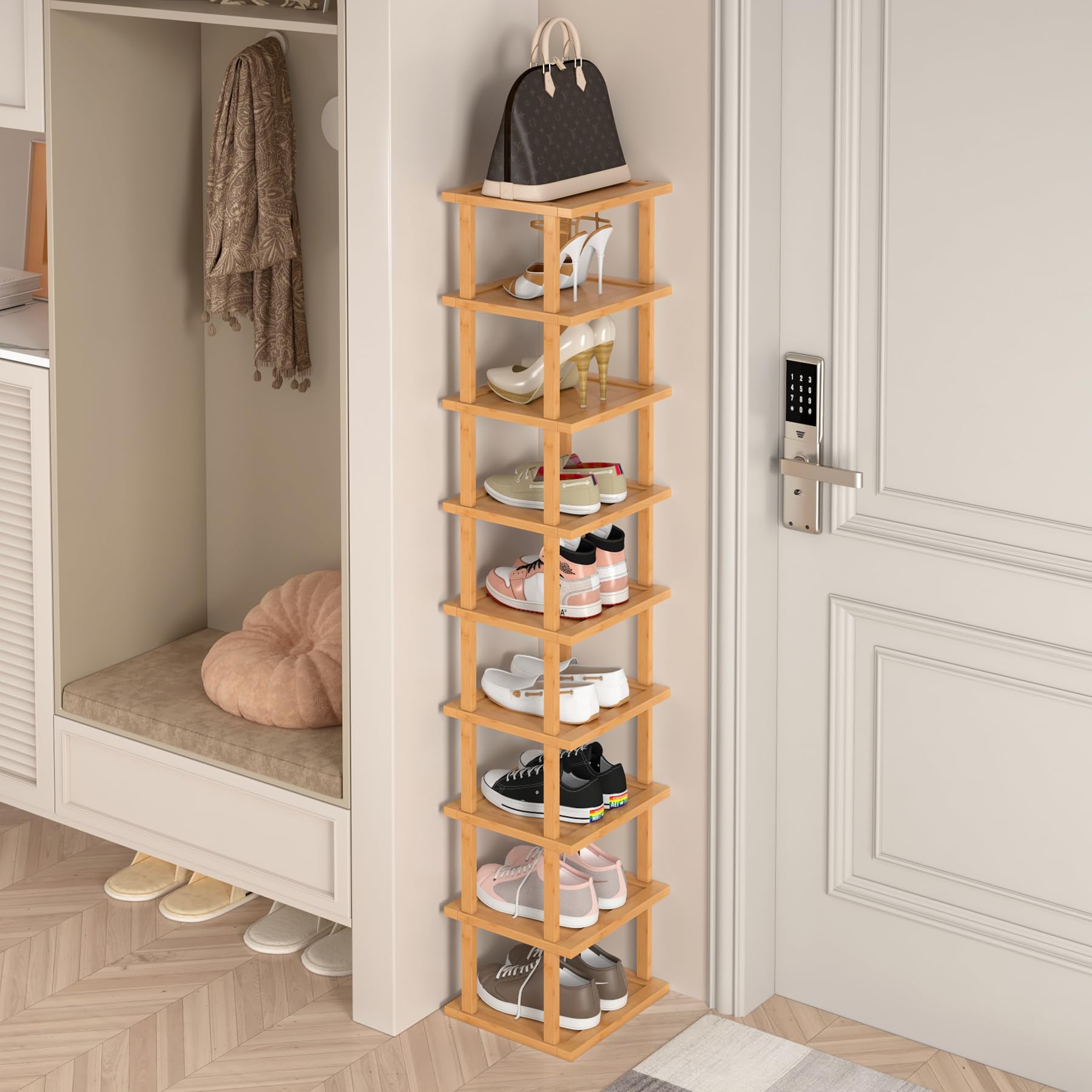 ACCSTORE 9 Tiers Shoe Rack,Vertical Narrowness Shoe Shelf ,Storage Rack,Rugged Pergola,Space Saving,Tall Narrow Shoe Rack for Hallway and Corner.