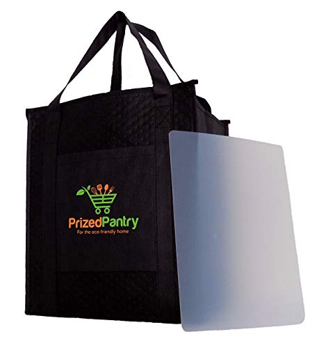 Prized Pantry 2 Pack Insulated Reusable Grocery Bags, X-Large Heavy Duty Cooler Tote Bags, Premium Insulation, Bottom Support, Wrap-Around Handles, Front Pocket, Zipper, No Leak, Keeps Food Hot/Cold
