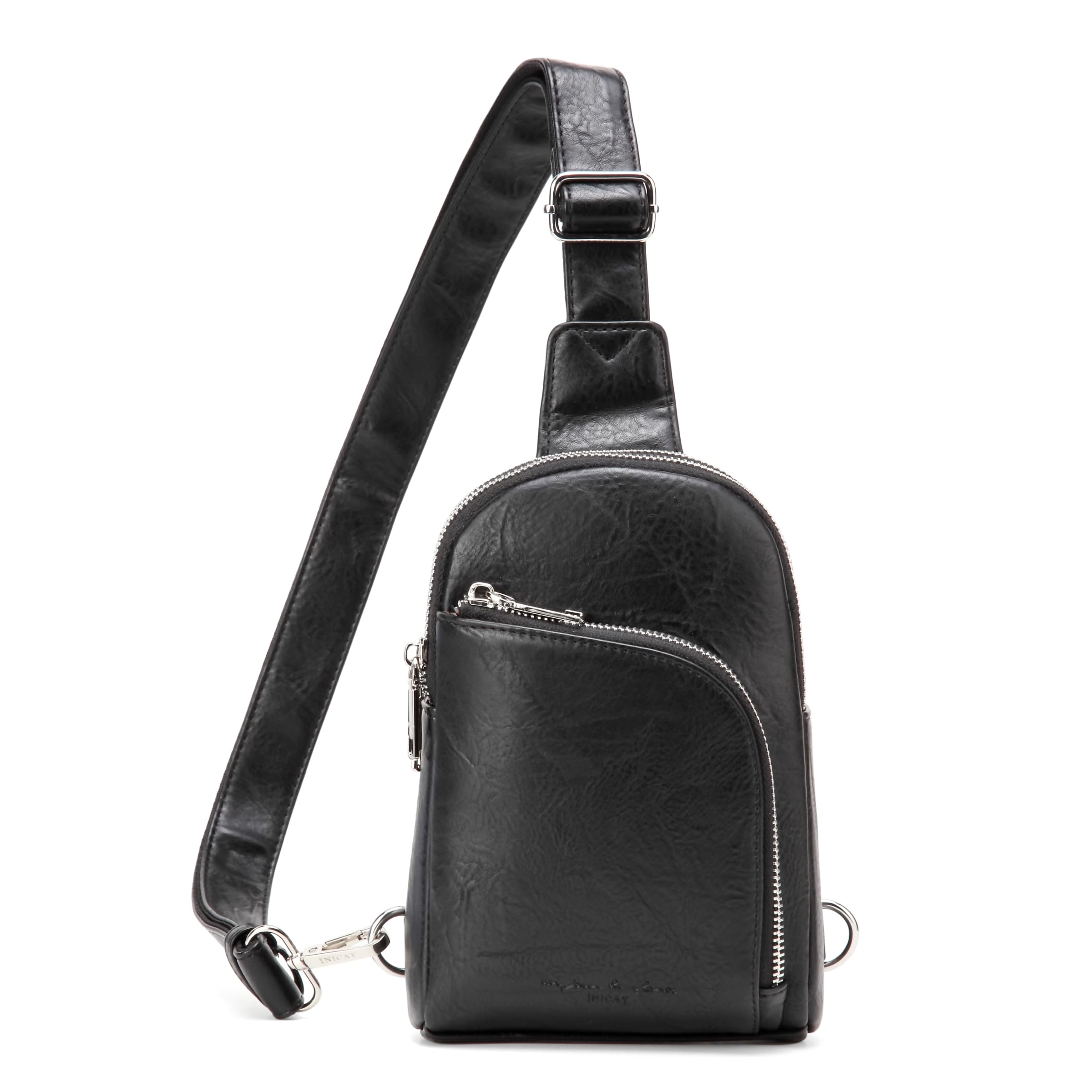 AOCINA INICAT Small Sling Bag Crossbody Vegan Leather Fanny Packs for Women Fashionable Chest Bag for Travel(026-Black with RFID)