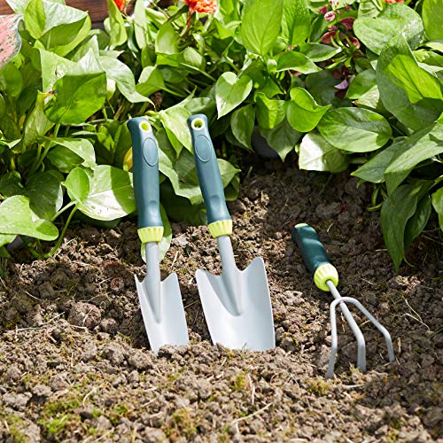 Amazon Basics Garden Tool Collection - 3PC Garden Tool Set (Hand Trowel, Hand Transplanter, Hand Cultivator), Black