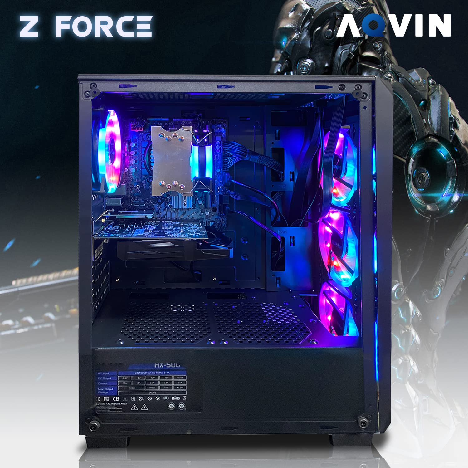 AQVIN Gaming PC Tower Intel Core i7 Processor up to 4.6 GHz GeForce GTX 1630 4GB GDDR6 1TB SSD 32 GB DDR4 RAM RGB Gaming Keyboard & Mouse, Windows 11 Pro WiFi